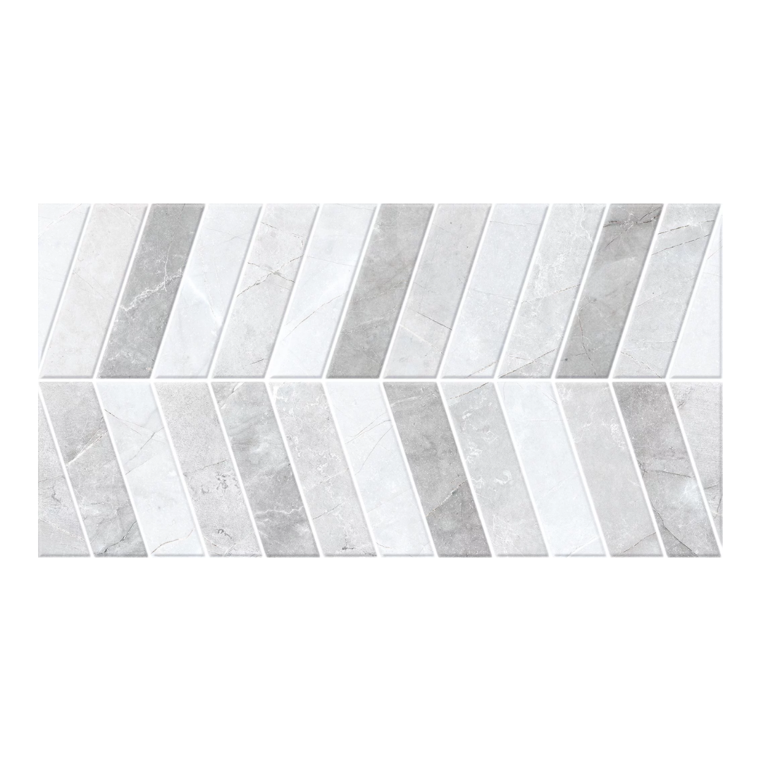 Allegro Iris Ceramic Tile 31 x 60cm | Grey & White Chevron Effect ...